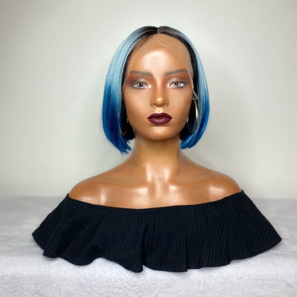 E Beauty Wig | Hair | Rae Deep T Part Blue Ombr Blunt Bob Lace Front ...